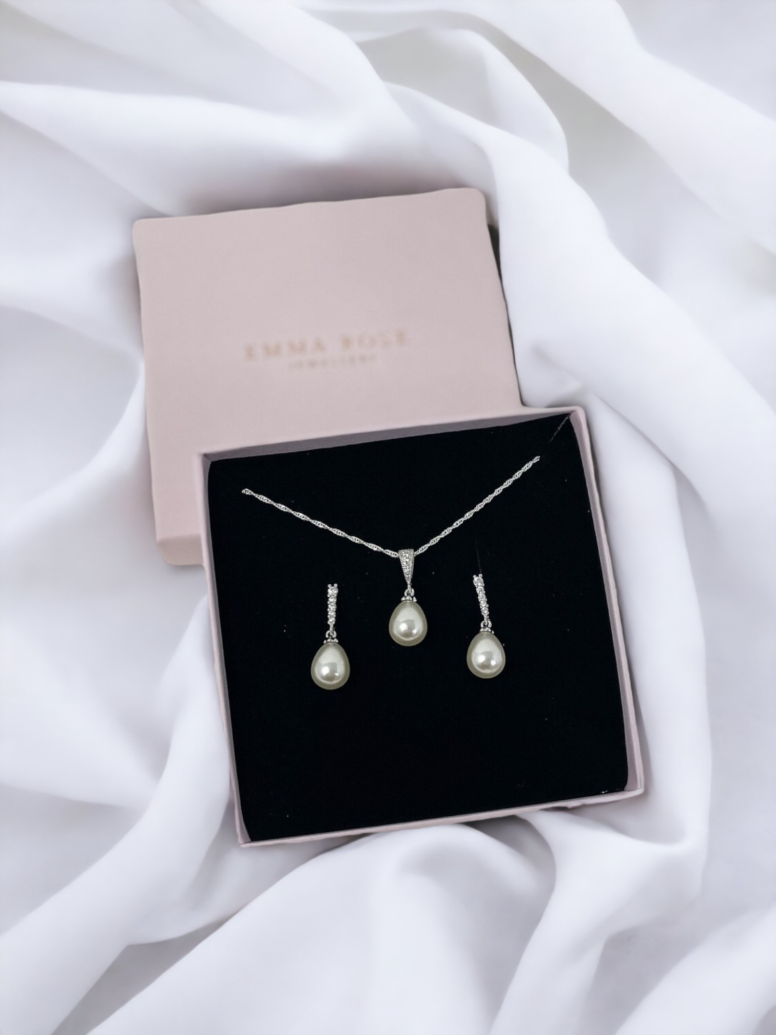 Small Pearl Teardrop Bridal Jewellery Set